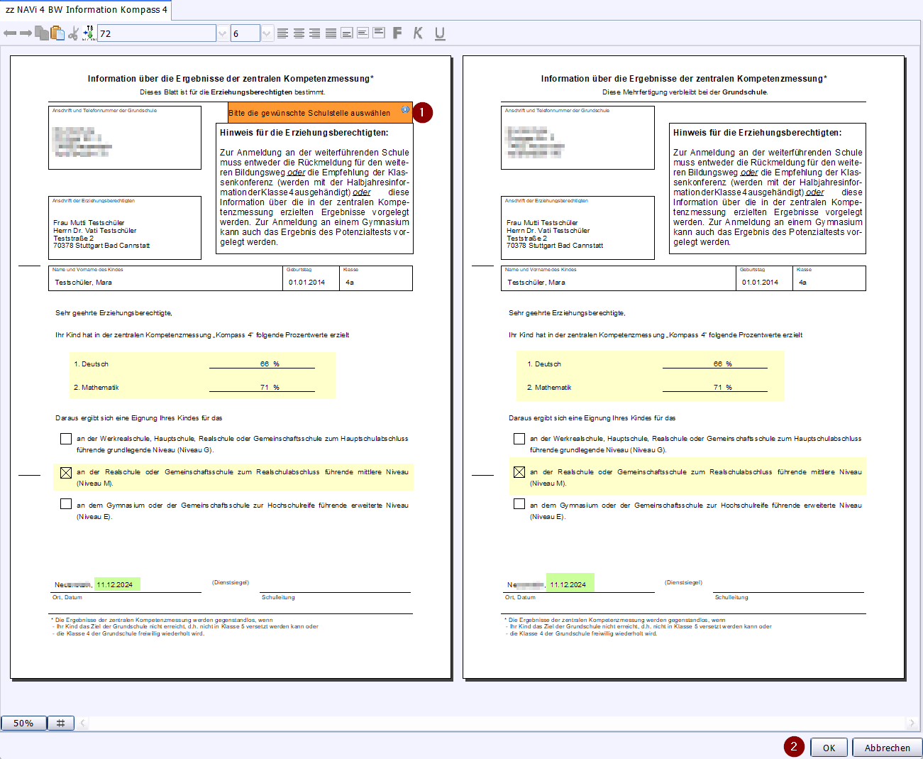 Grundschulempfehlung / NAVi 4 BW